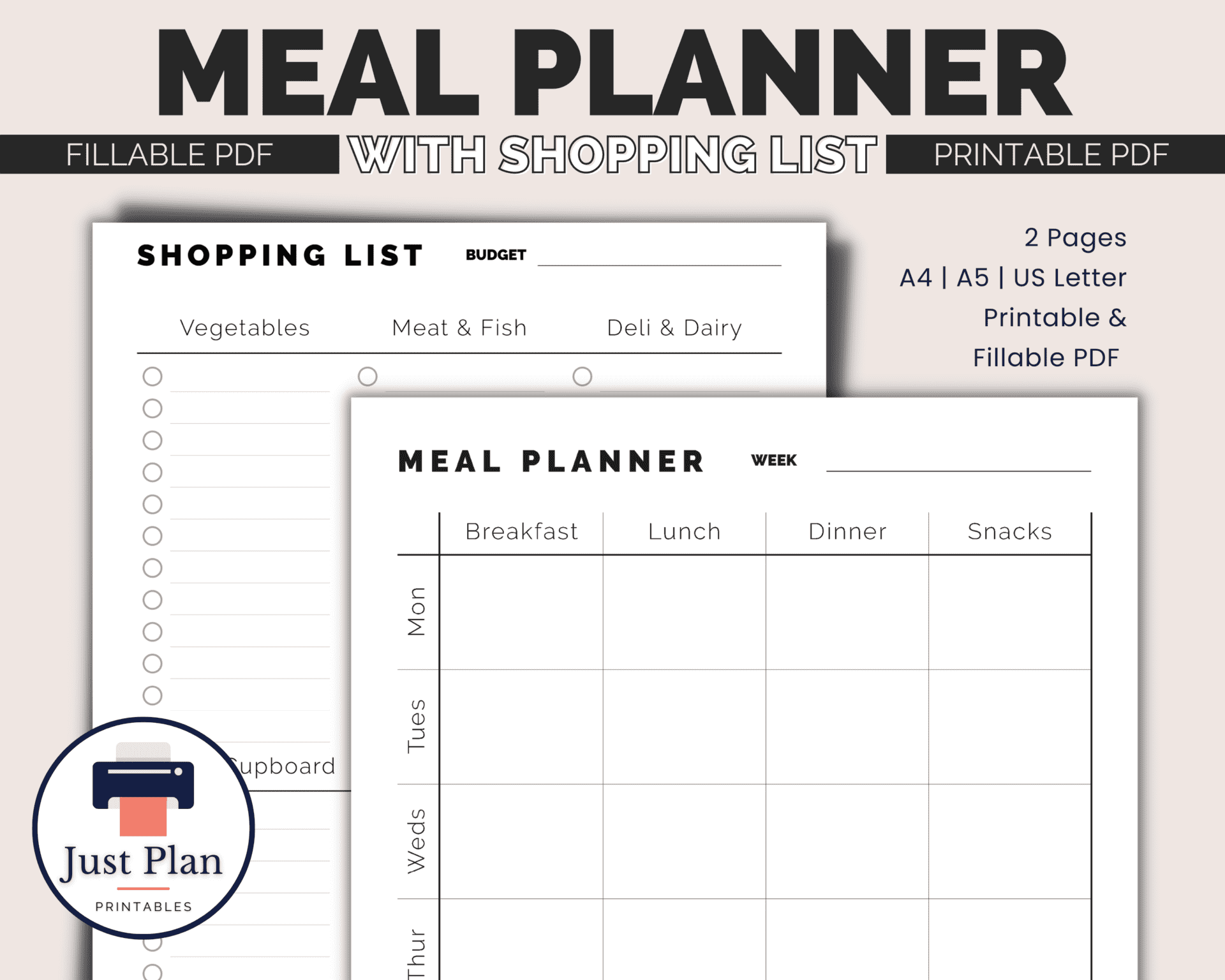 Two Week Dinner Menu Planner Template Weekly Meal Planner Template